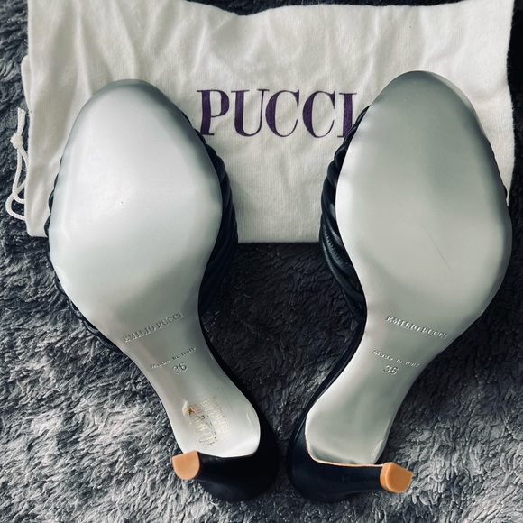 Emilio Pucci | Shoes | Emilio Pucci Navy Blue Leather Mule Heel Sandal ...